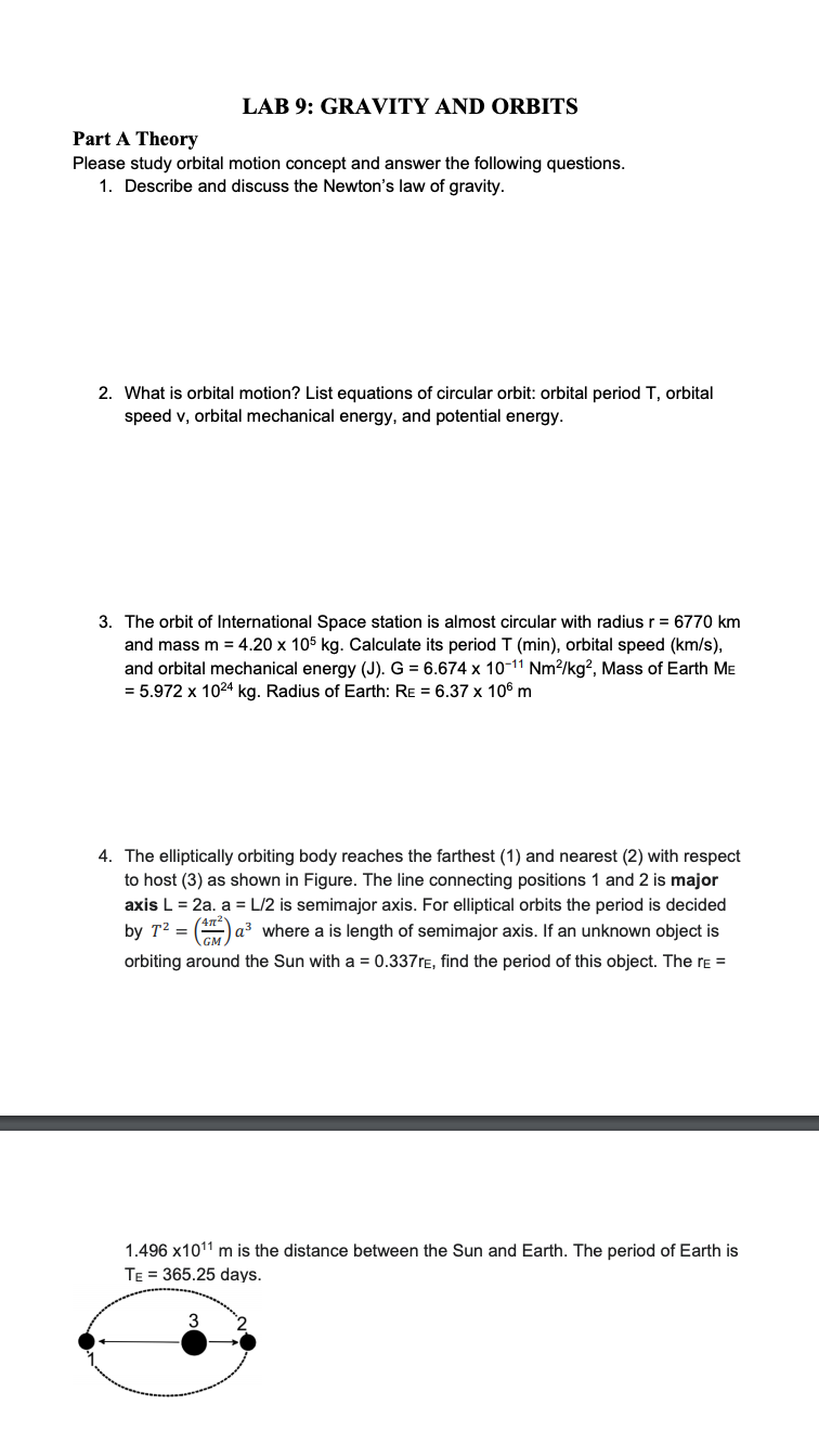 Solved LAB 9: GRAVITY AND ORBITS Part A Theory Please study | Chegg.com