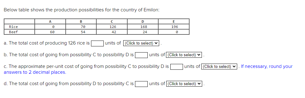 Solved Below table shows the production possibilities for | Chegg.com