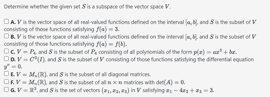 Solved Determine whether the given set S ﻿is a subspace of | Chegg.com