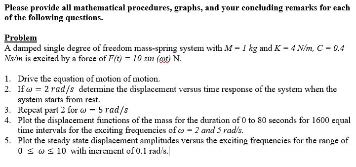Solved Please provide all mathematical procedures, graphs, | Chegg.com