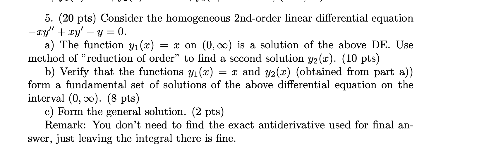 Solved 5. (20 pts) Consider the homogeneous 2nd-order linear | Chegg.com