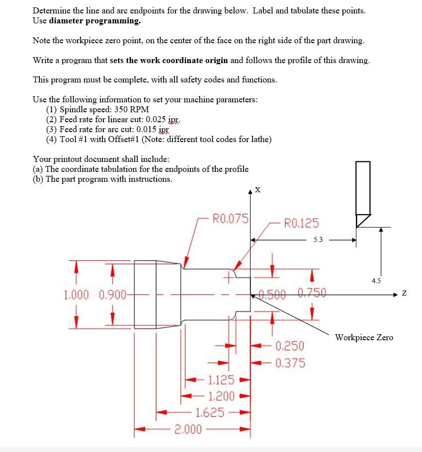 Determine the line and arc endpoints for the drawing | Chegg.com