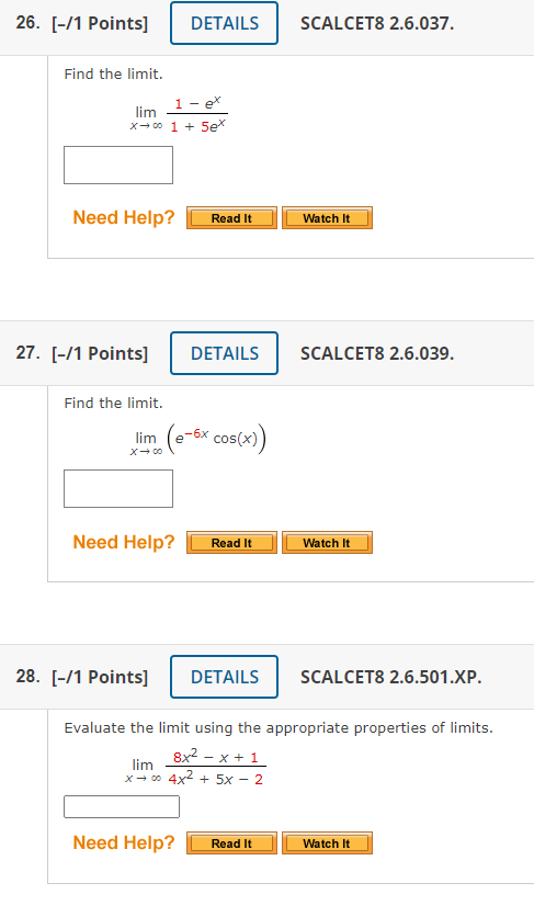 Solved [-/1 Points] SCALCET8 2.6.037. Find the limit. | Chegg.com