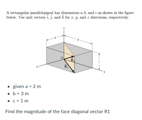 Solved A) Find the magnitude of the face diagonal vector | Chegg.com