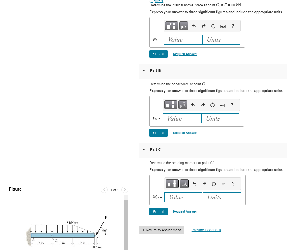 Solved Determine the internal normal force at point C, if | Chegg.com