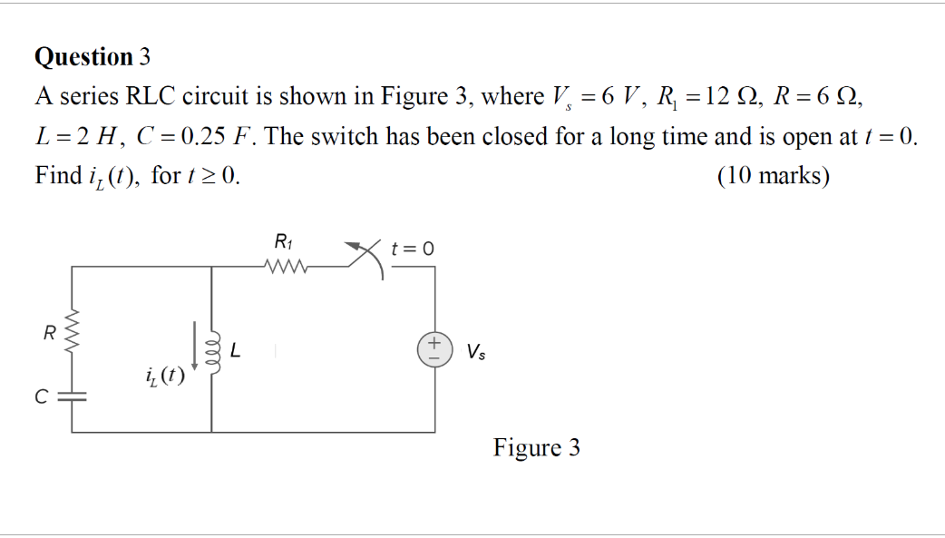 Solved Question 3 A series RLC circuit is shown in Figure 3, | Chegg.com