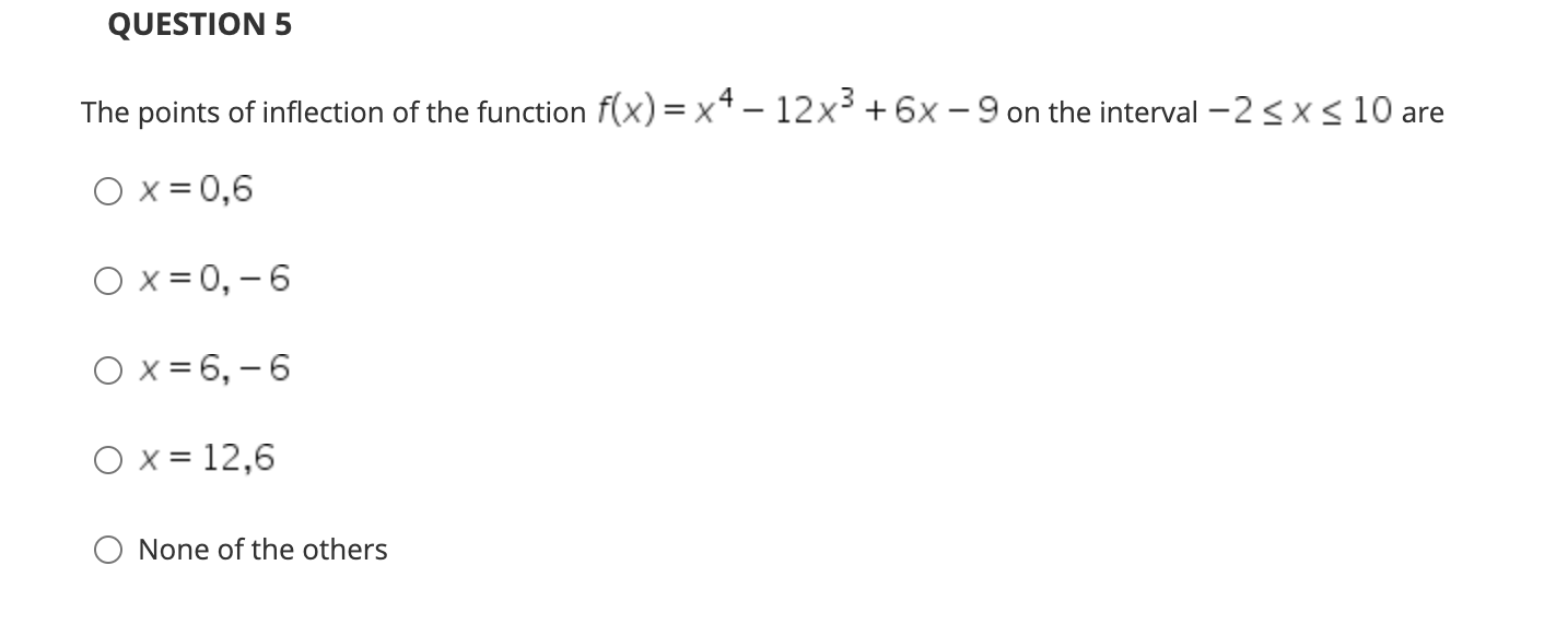 Solved QUESTION 5 The points of inflection of the function | Chegg.com