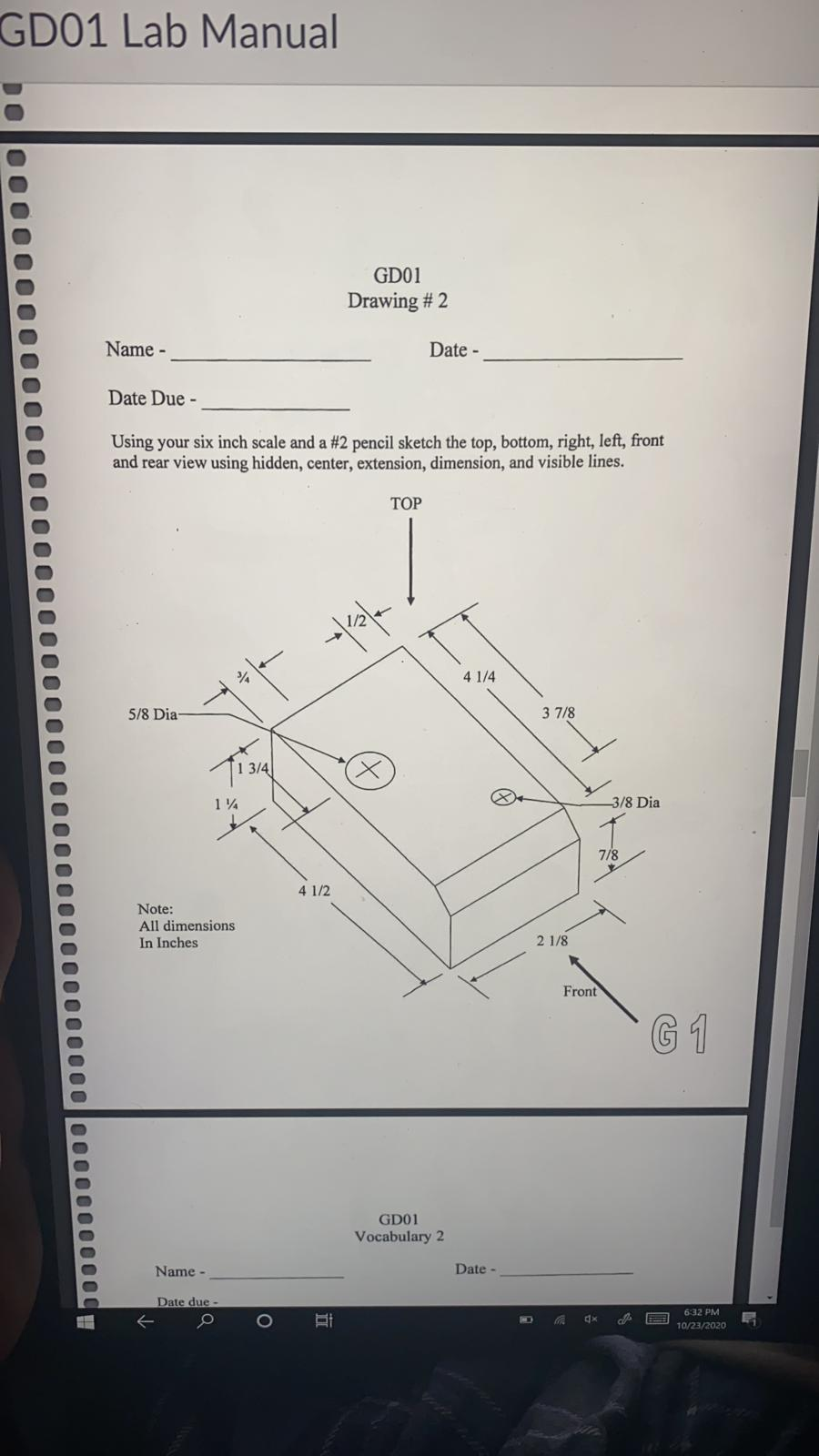 Solved GD01 Lab Manual GD01 Drawing # 2 Name - Date - Date | Chegg.com