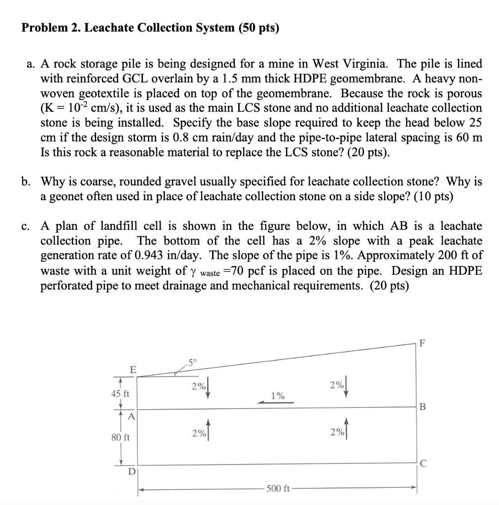 Problem 2. Leachate Collection System (50 pts) a. A | Chegg.com