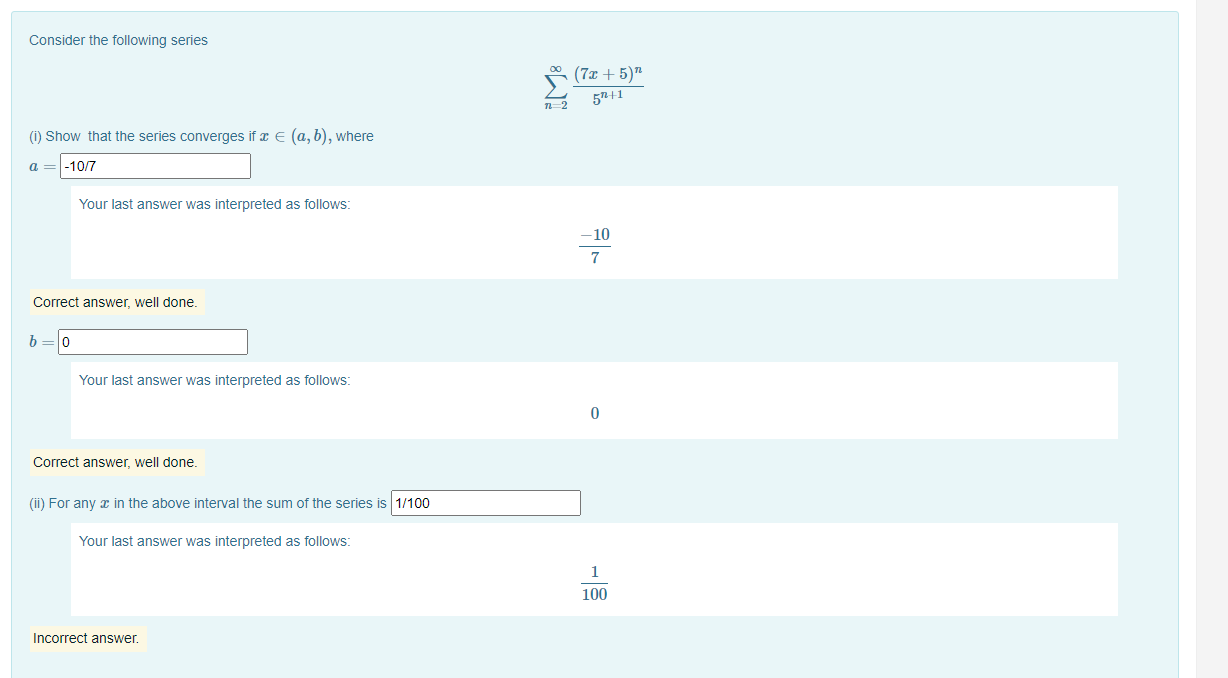 Solved Consider the following series (7:0+5)" 51+1 12 () | Chegg.com