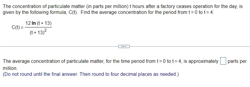 Solved The concentration of particulate matter (in parts per | Chegg.com
