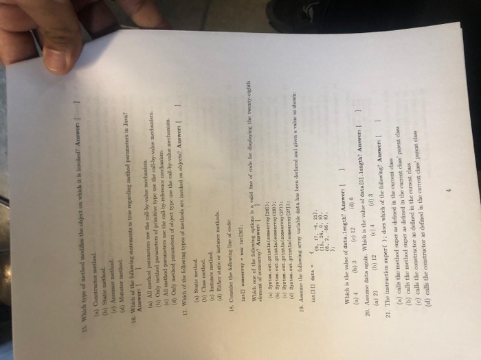 Solved (a) Constructor method. (b) Static uethod c)Accessor | Chegg.com