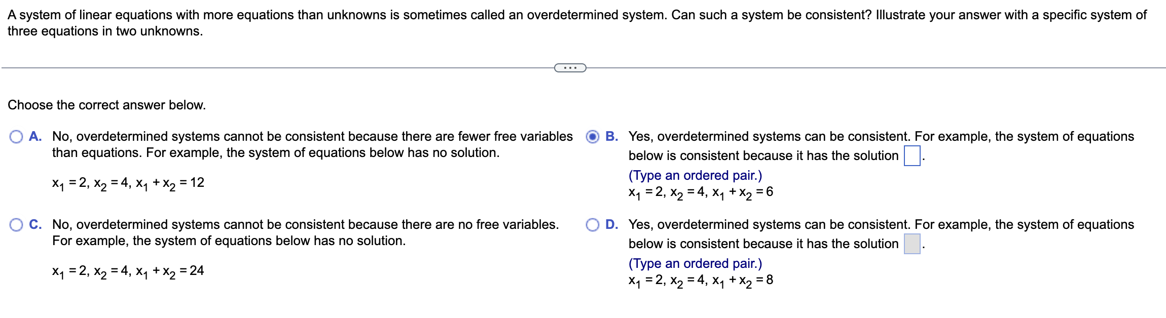 Solved A system of linear equations with more equations than | Chegg.com