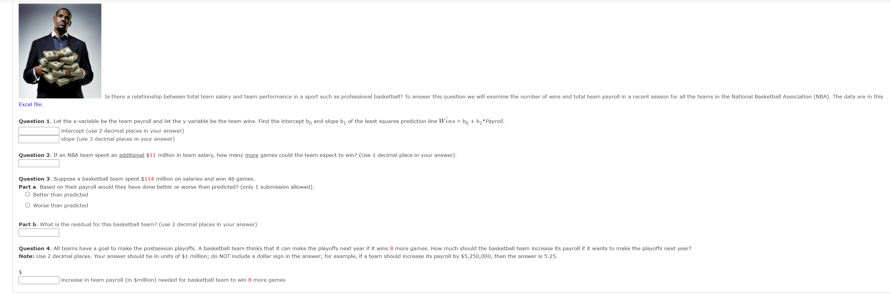 Excel tile. intercept (use 2 decimal places in your | Chegg.com