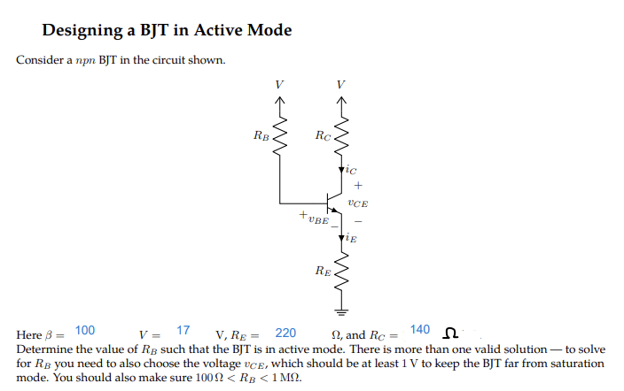 Solved Designing a BJT in Active Mode Consider a npn BJT in | Chegg.com