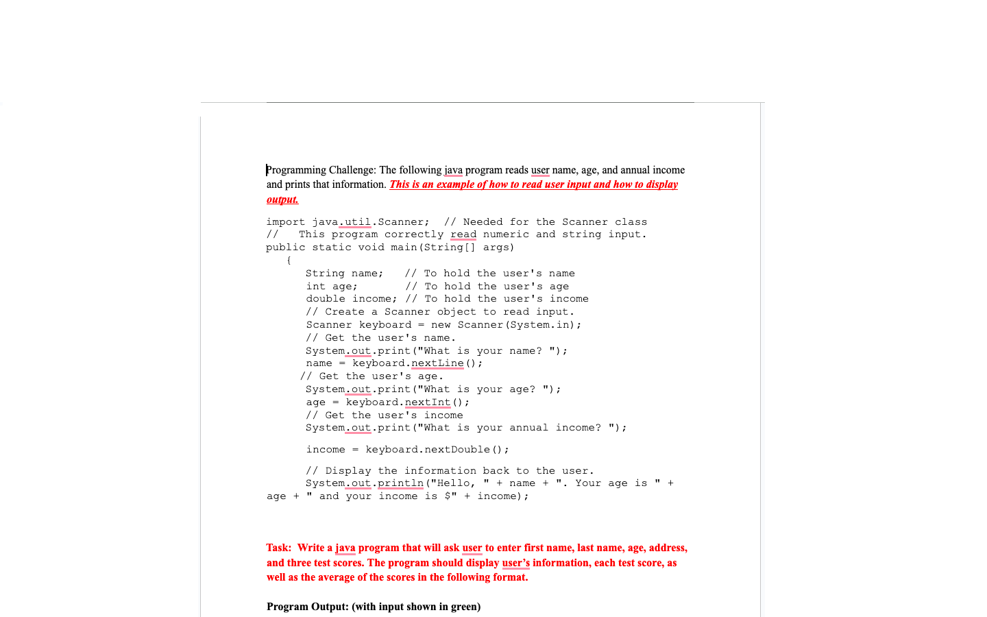 Solved using the example the code should ask for the name, | Chegg.com