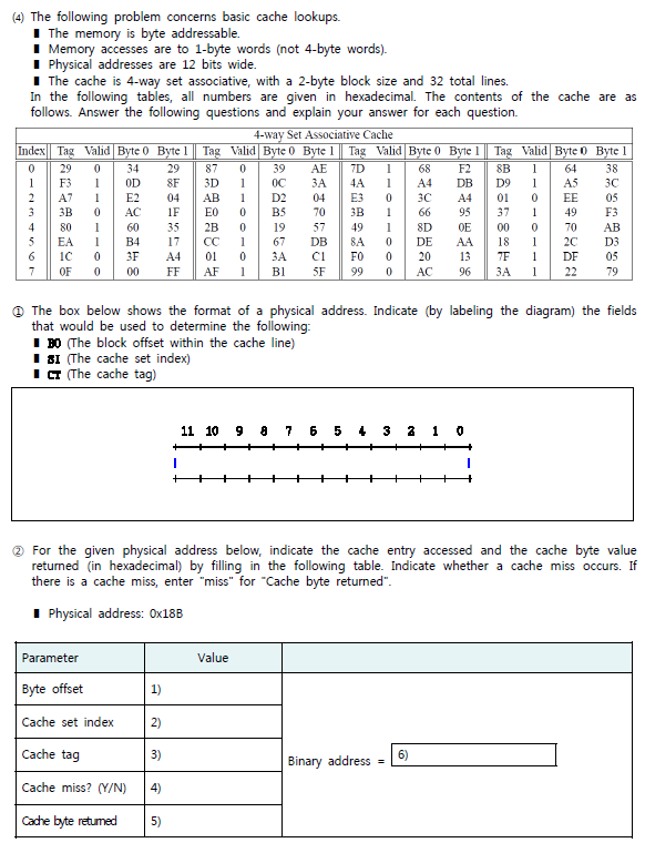 Solved (4) The following problem concerns basic cache | Chegg.com