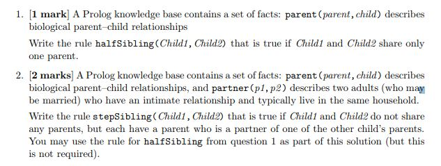 Solved 1. 1 markj A Prolog knowledge base contains a set of | Chegg.com