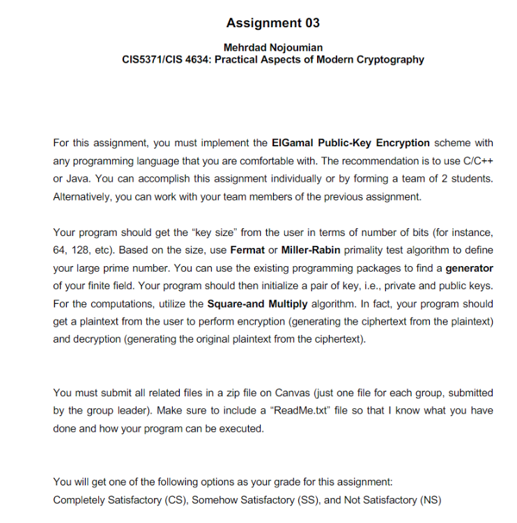 Solved Assignment 03 Mehrdad Nojoumian CIS5371/CIS 4634: | Chegg.com