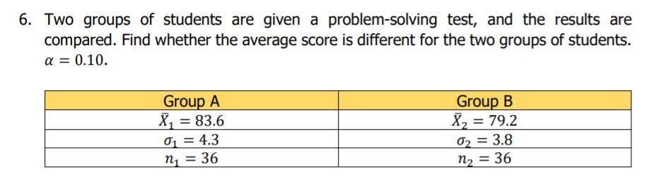 Solved 6. Two groups of students are given a problem-solving | Chegg.com