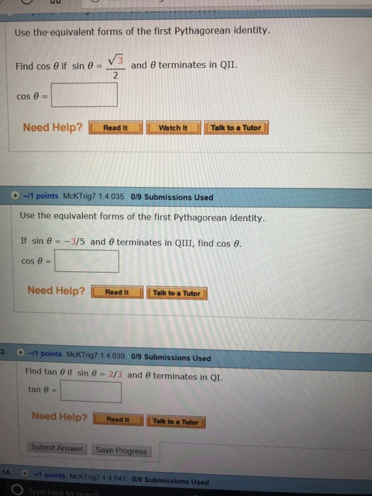 Solved Use the equivalent forms of the first Pythagorean | Chegg.com