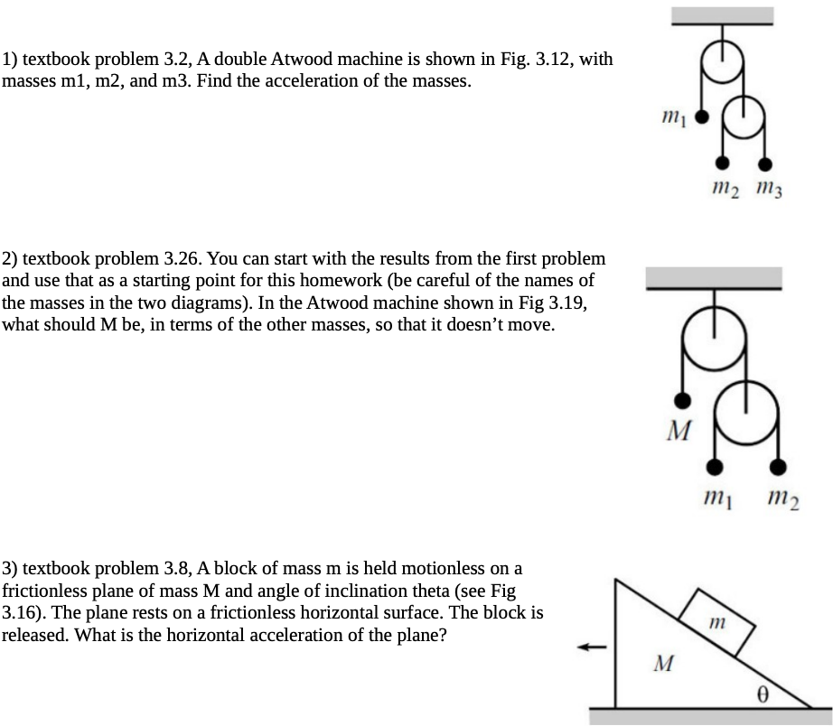 Solved 1) textbook problem 3.2, A double Atwood machine is | Chegg.com