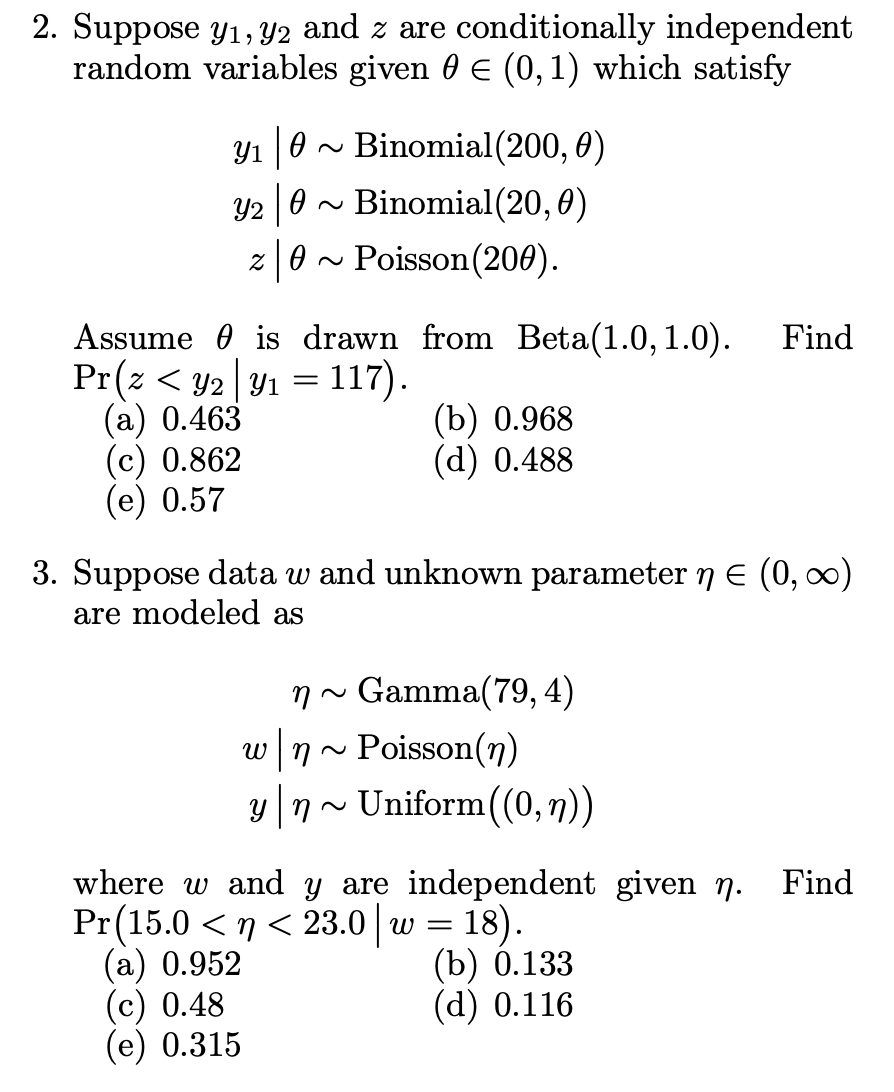 2. Suppose yi, Y2 and z are conditionally independent | Chegg.com