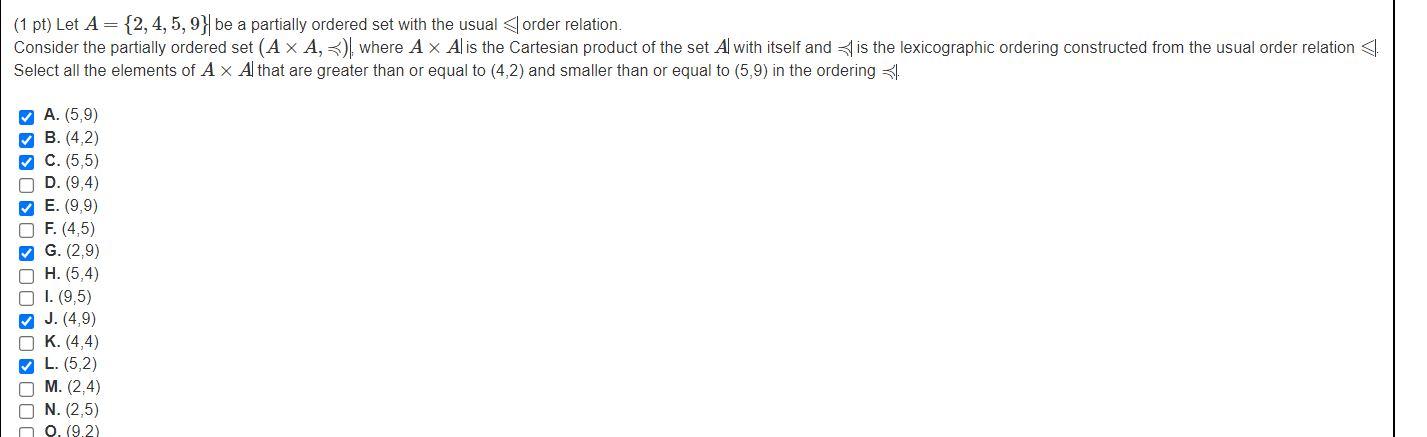Solved (1 pt) Let A= {2,4,5,9} be a partially ordered set | Chegg.com
