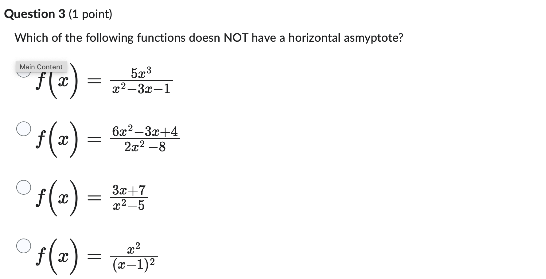 Solved Question 3 (1 ﻿point)Which of the following functions | Chegg.com