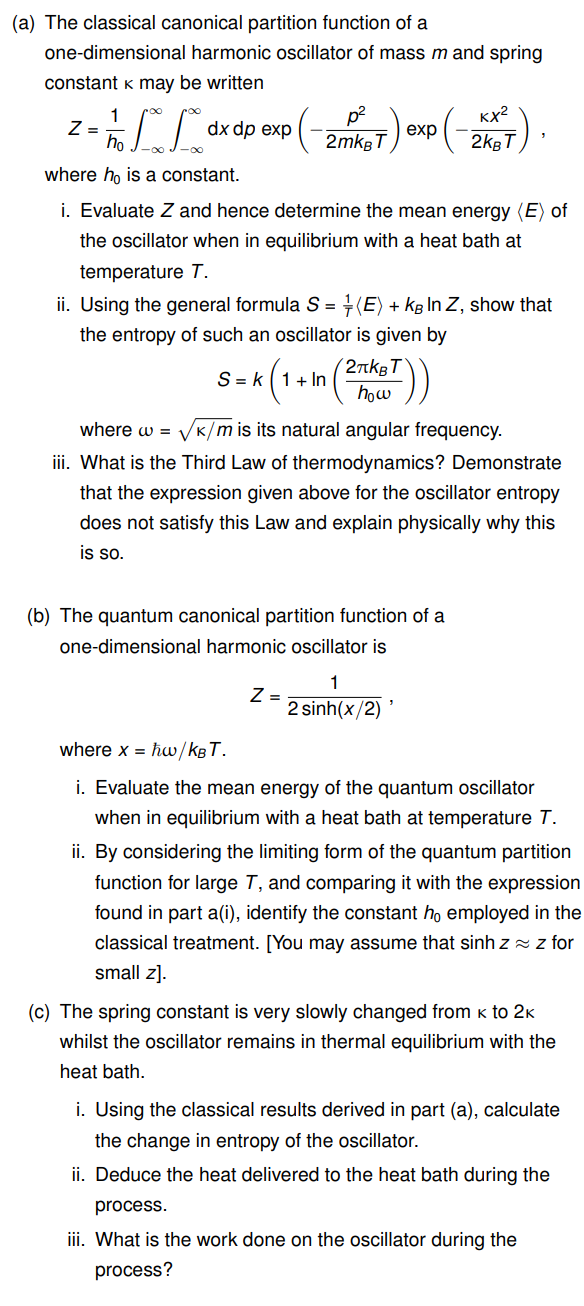 Solved (a) The classical canonical partition function of a | Chegg.com