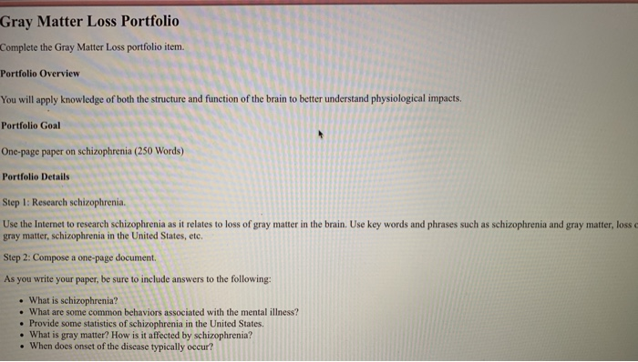 Solved Gray Matter Loss Portfolio Complete the Gray Matter | Chegg.com