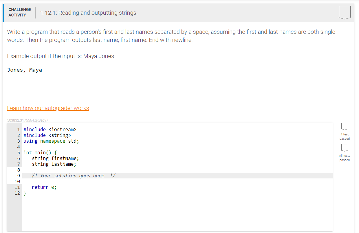 Solved CHALLENGE ACTIVITY 1.12.1: Reading and outputting | Chegg.com