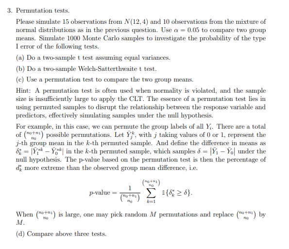 Solved Permutation tests. Please simulate 15 observations | Chegg.com