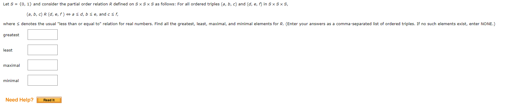 Solved Let S={0,1} and consider the partial order relation R | Chegg.com