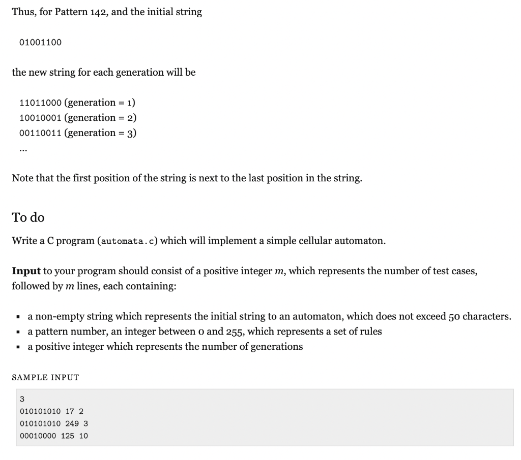 Solved Problem A one-dimensional cellular automaton takes in | Chegg.com
