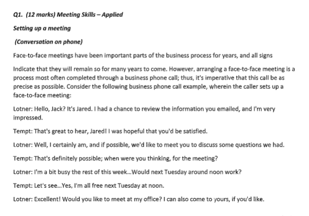 Q1. (12 marks) Meeting Skills – Applied Setting up a | Chegg.com
