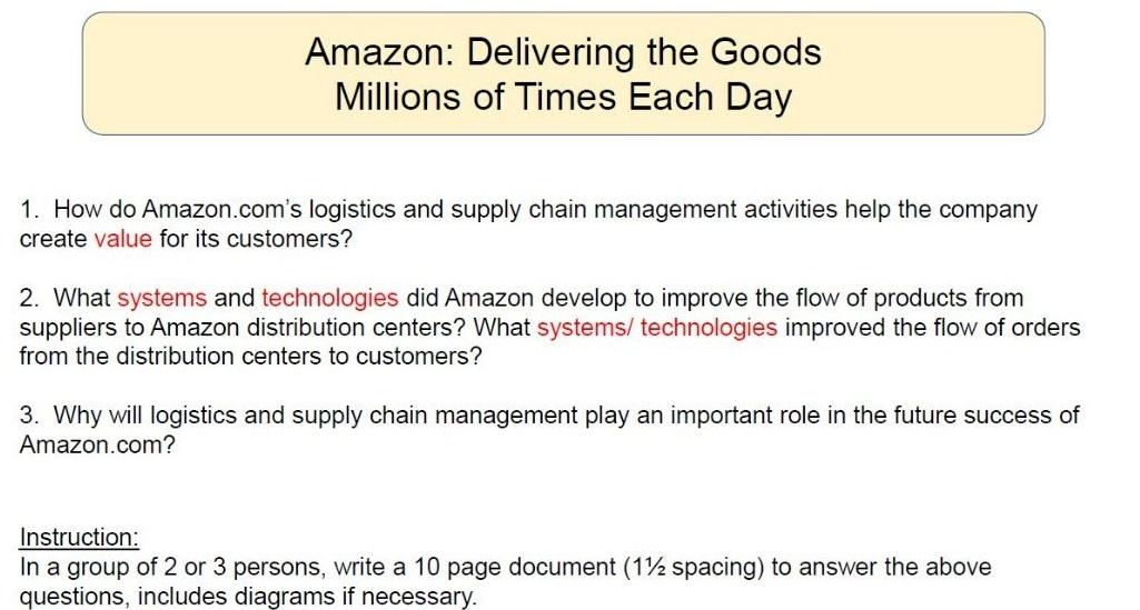 Solved Amazon: Delivering the Goods Millions of Times Each | Chegg.com