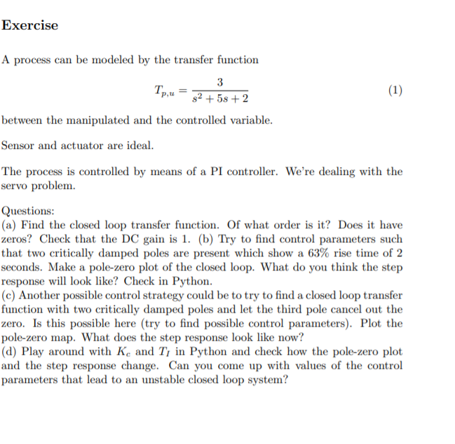 Exercise Тр, и A process can be modeled by the | Chegg.com