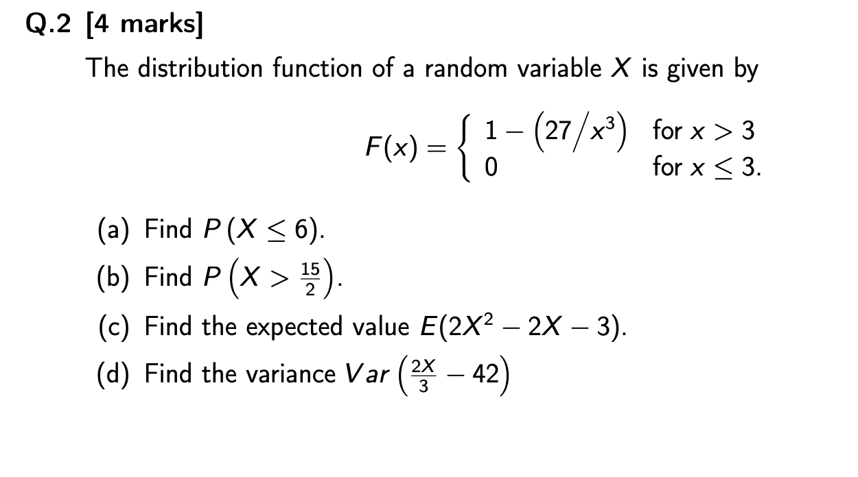 Solved The distribution function of a random variable X is | Chegg.com
