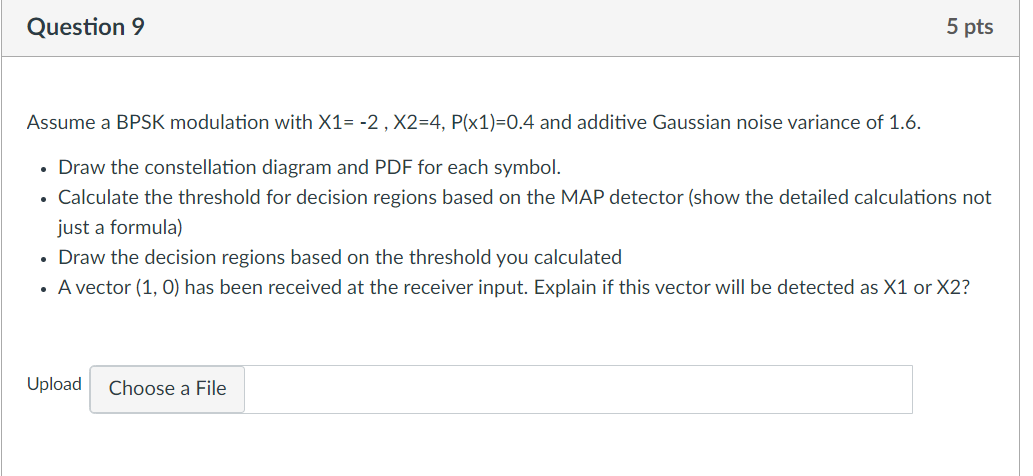 Solved Question 95 ﻿ptsAssume a BPSK modulation with | Chegg.com