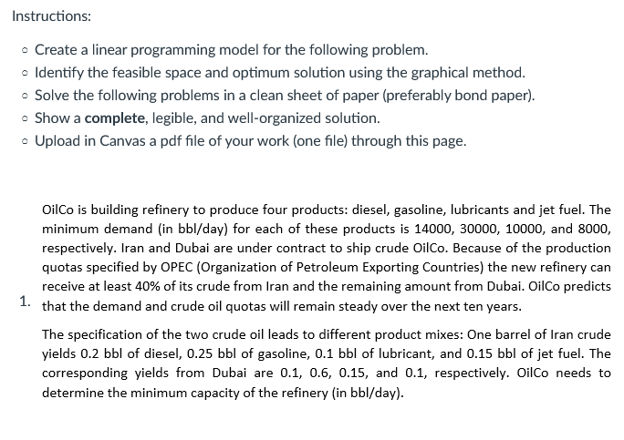 Solved Instructions: • Create a linear programming model for | Chegg.com