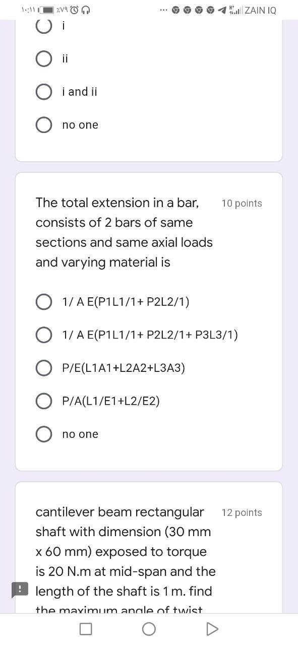 Solved XX 1. ZAIN IQ O i i and ii no one 10 points The total | Chegg.com