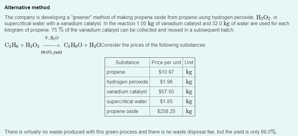 A fictional company has been producing propene oxide, | Chegg.com
