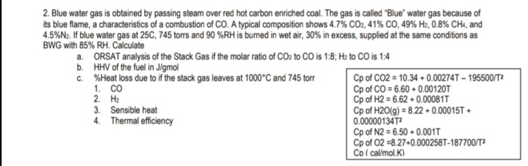 a. 2. Blue water gas is obtained by passing steam | Chegg.com
