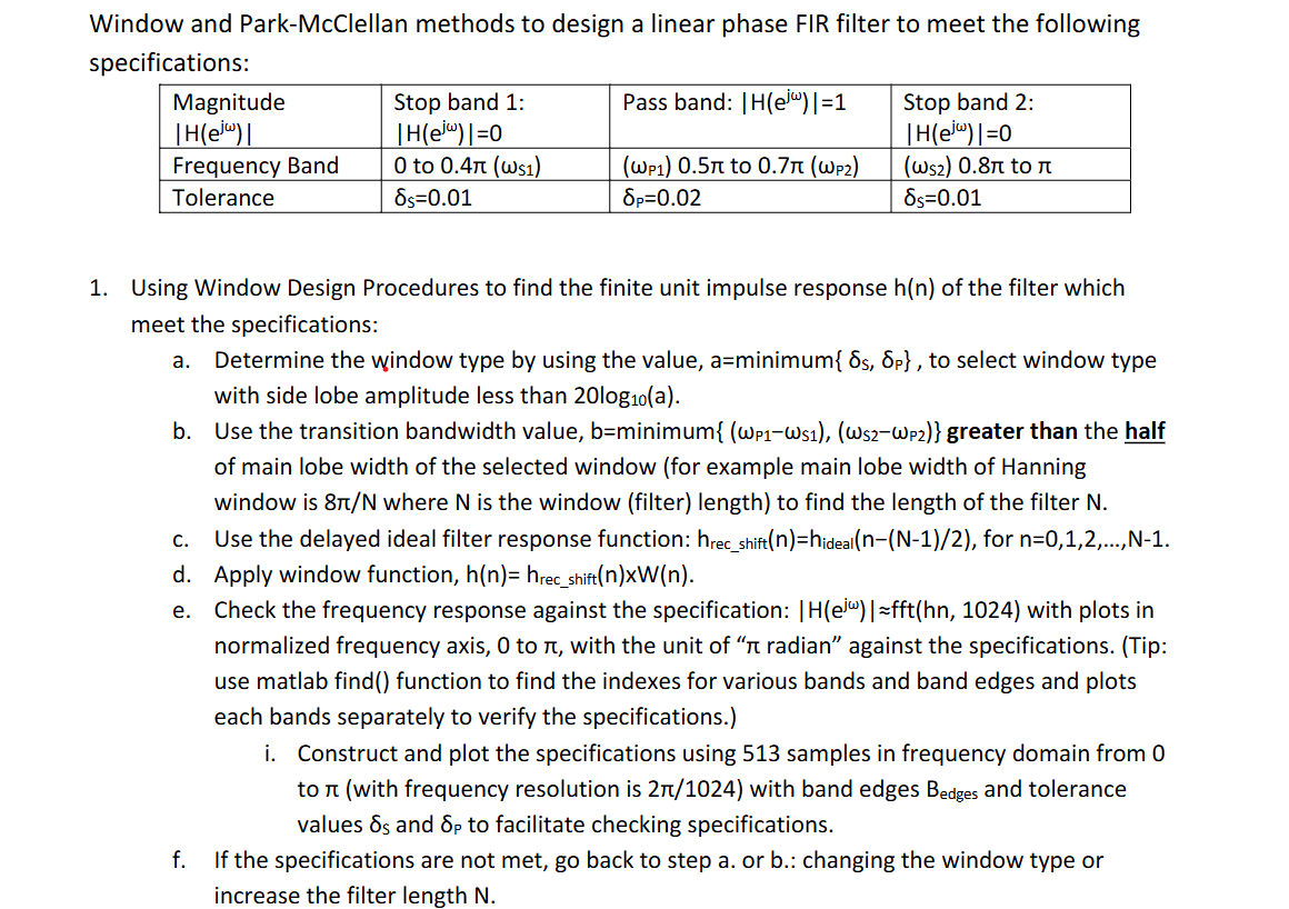 Solved Window and Park-McClellan methods to design a linear | Chegg.com