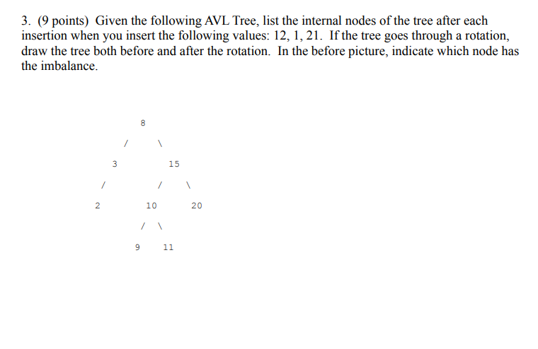 Solved 3. (9 points) Given the following AVL Tree, list the | Chegg.com