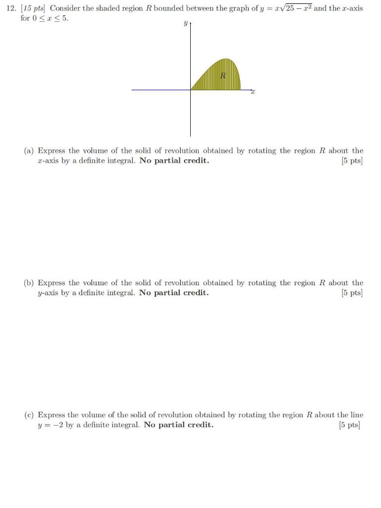 Solved 12. (15 pts] Consider the shaded region R bounded | Chegg.com