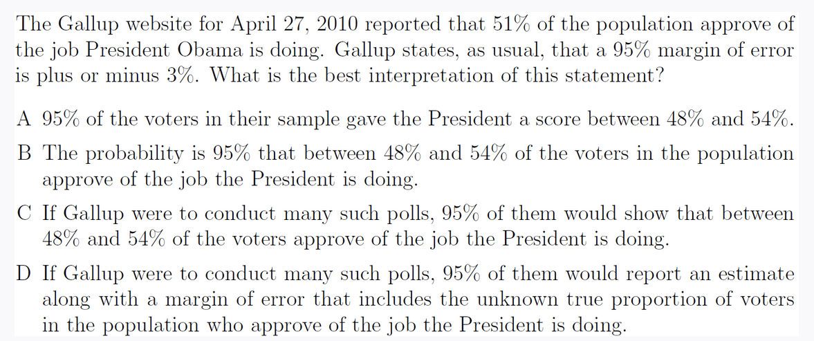 Solved The Gallup website for April 27, 2010 reported that | Chegg.com