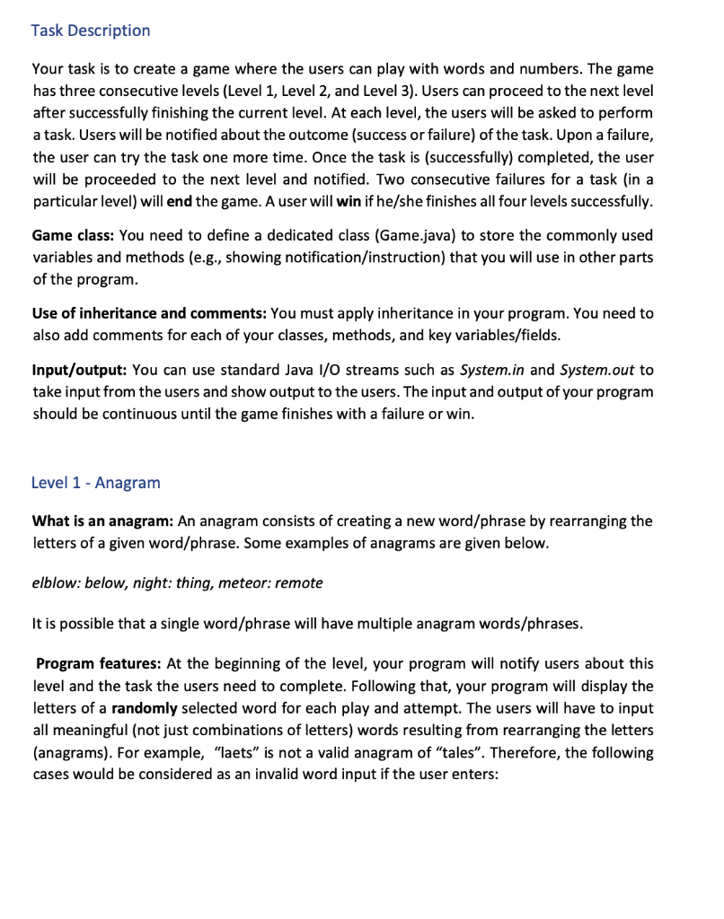 Solved Task Description Your task is to create a game where | Chegg.com