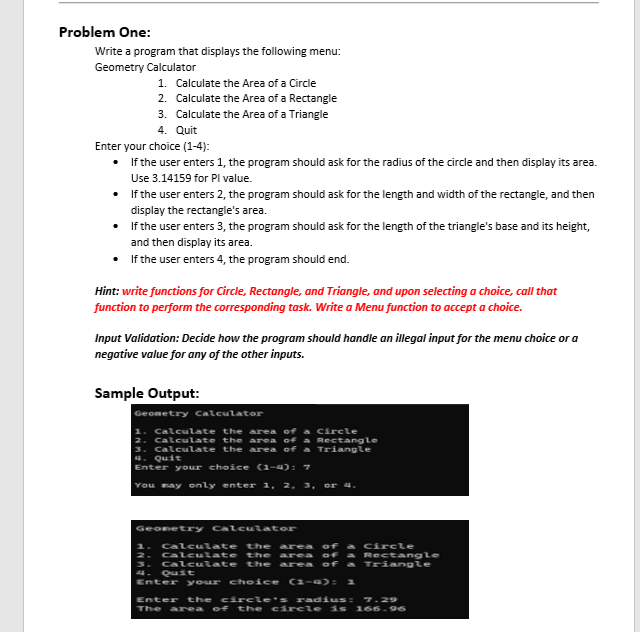 Solved oblem One: Write a program that displays the | Chegg.com